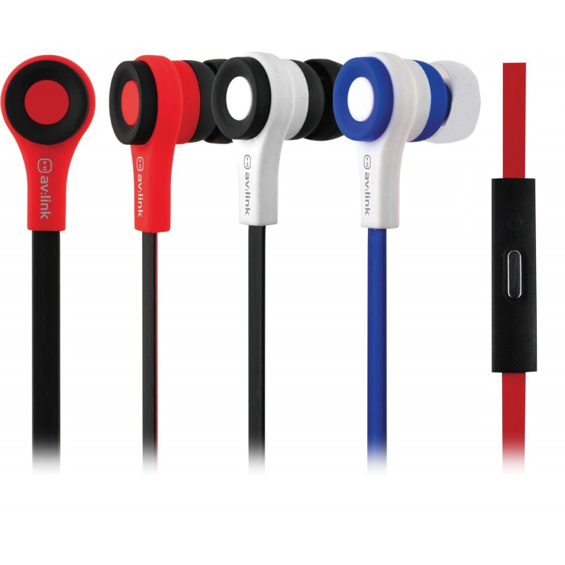 Rubber Earphones w/Mic Red & Black