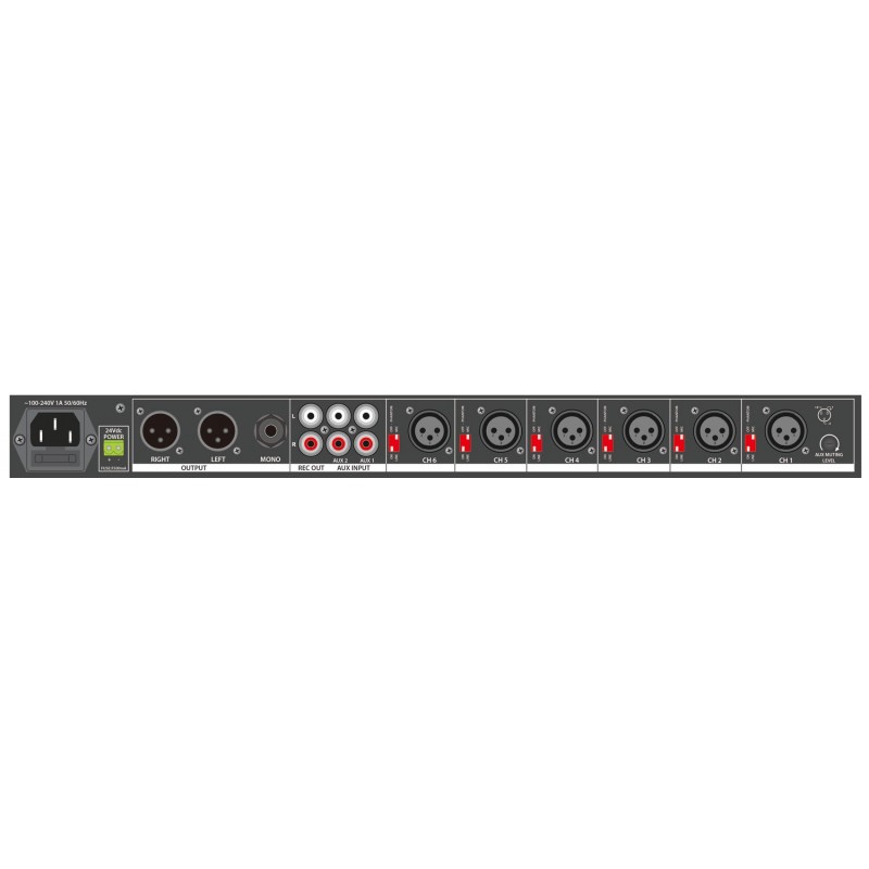 ML622 6 Mic + 2 Aux Rack Mixer 1U
